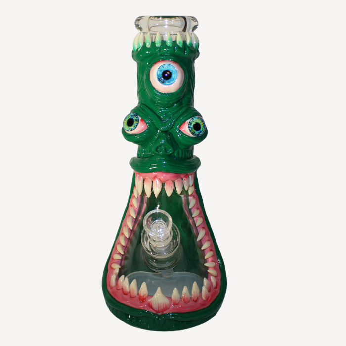 3D Monster Hand Painting Glass Bong 7mm 13"Green - heads world
