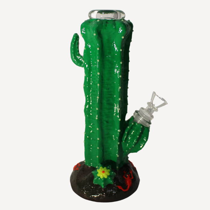 Glow In The Dark Cactus Hand Painted Glass Bong 10" - heads world